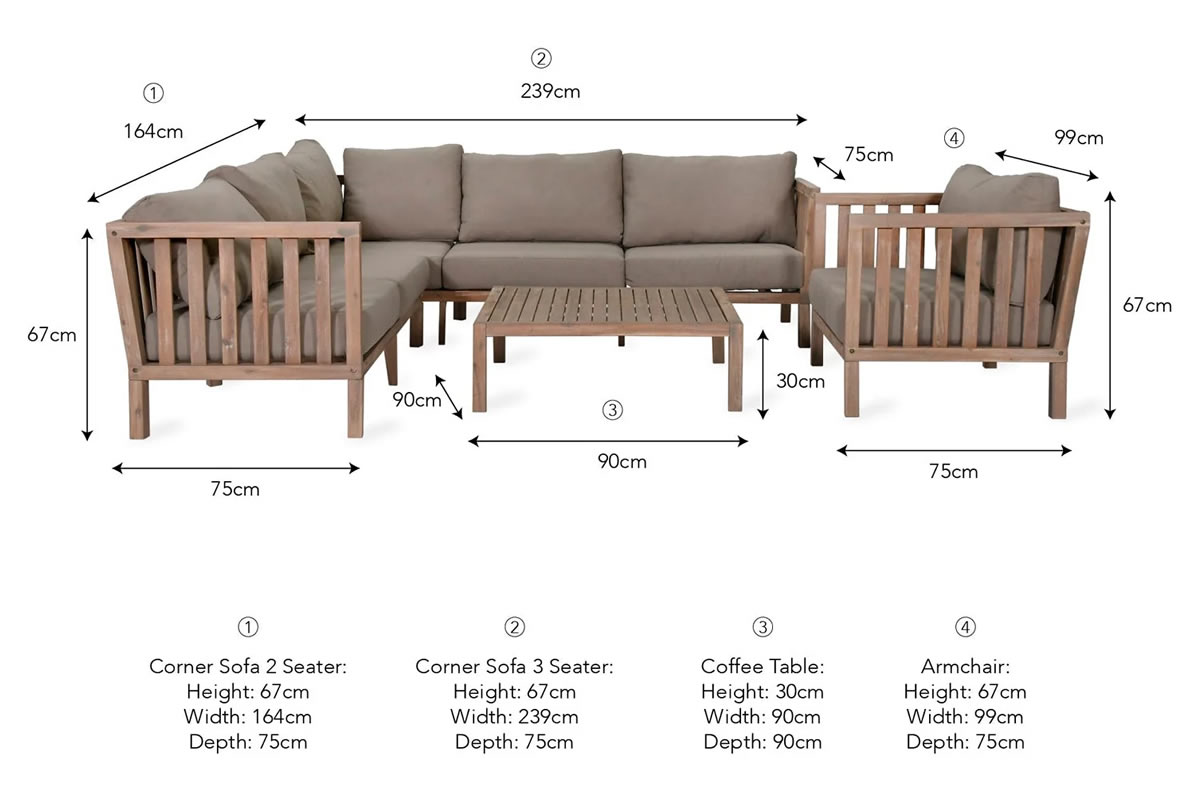 Porthallow Garden Corner Sofa Set Crafted From Acacia Wood