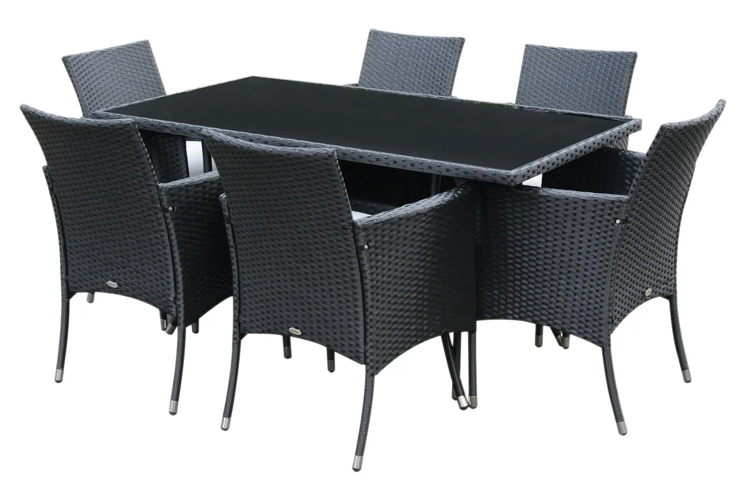Selena Black 7-Piece Garden Rattan Patio Set - 1 Table + 6 Armchairs